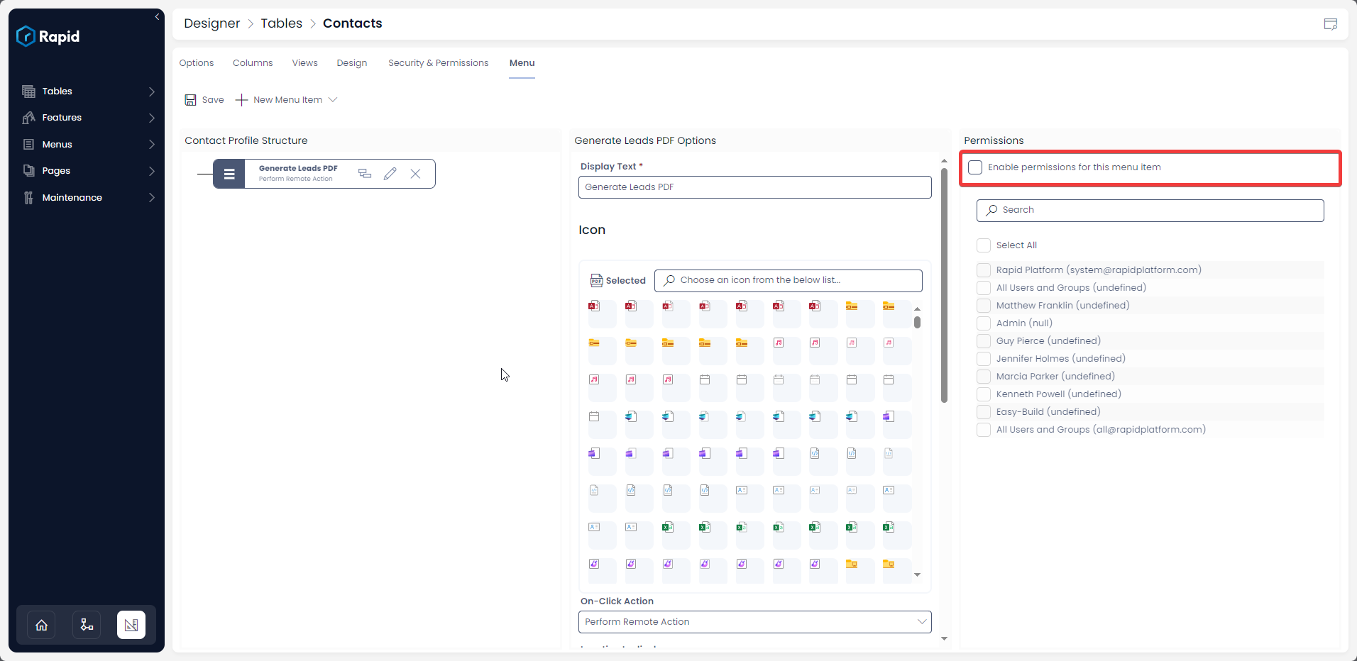 How to set Permissions for a Menu button | Rapid Platform Docs