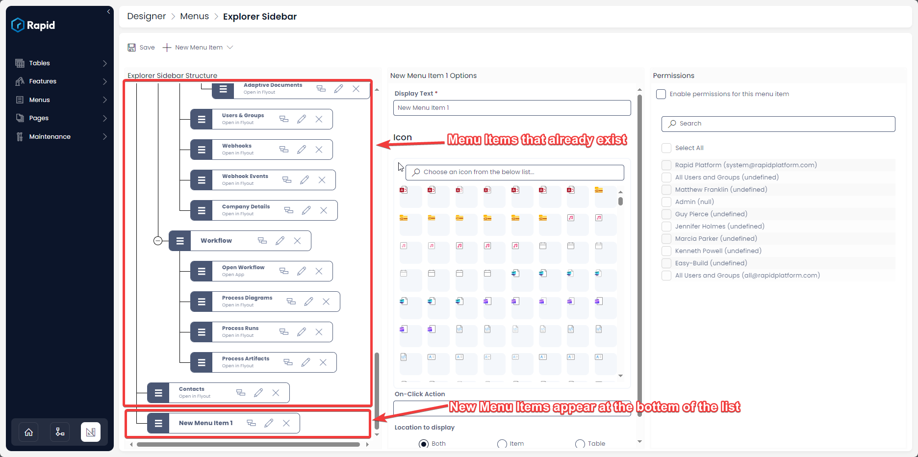 How to create a new menu item | Rapid Platform Docs