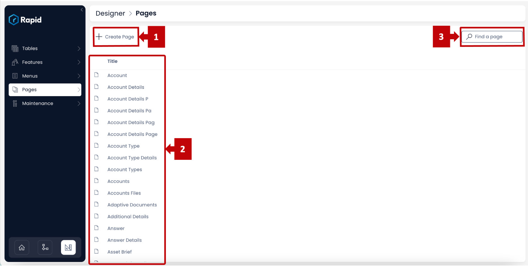 All about Pages in Designer | Rapid Platform Docs