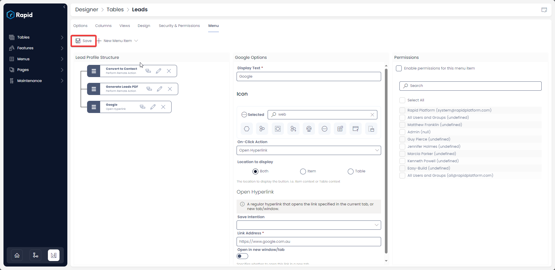 How to configure a Menu button in a command bar | Rapid Platform Docs
