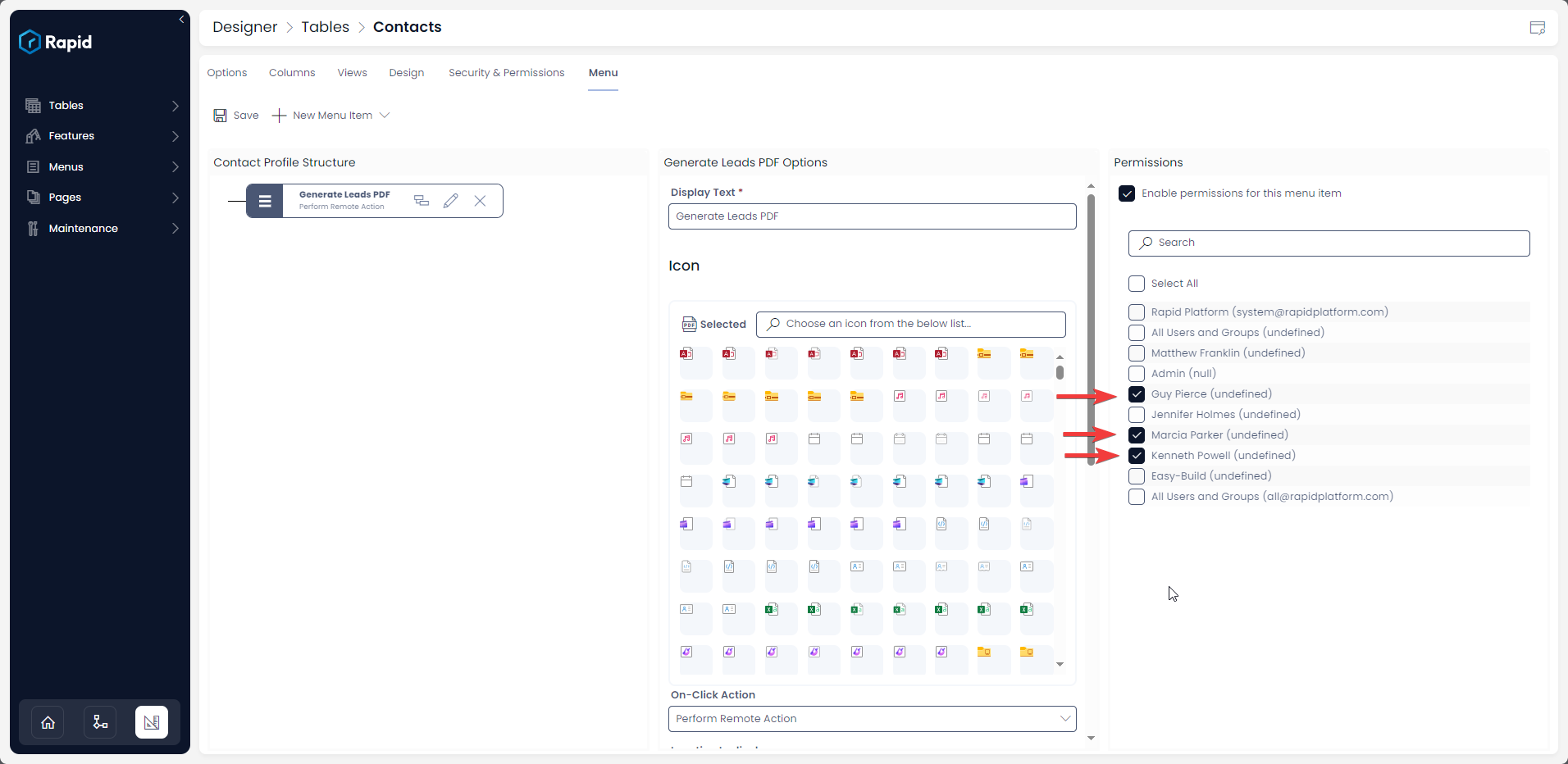 How to set Permissions for a Menu button | Rapid Platform Docs